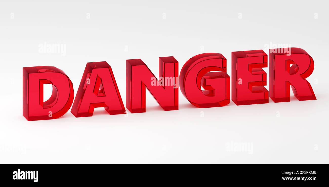 Red inscription danger on grey background, warning, danger, information ...