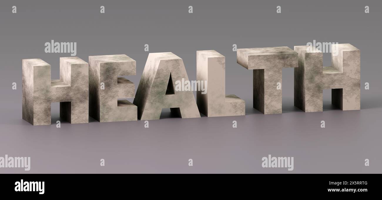 Simple 3D Illustration of the Word HEALTH in concrete Text on a grey ...