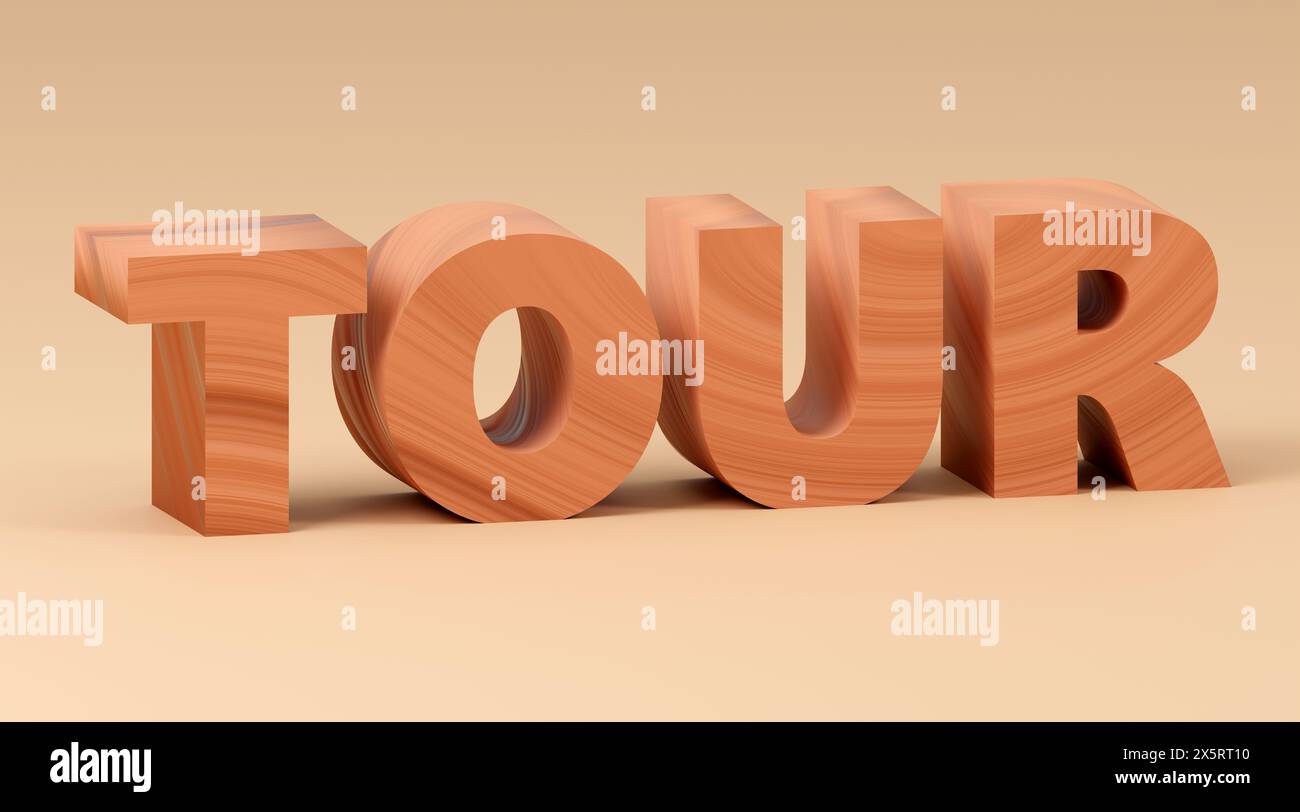 3d wooden sign Tour on grey background. Sales promotional concept ...