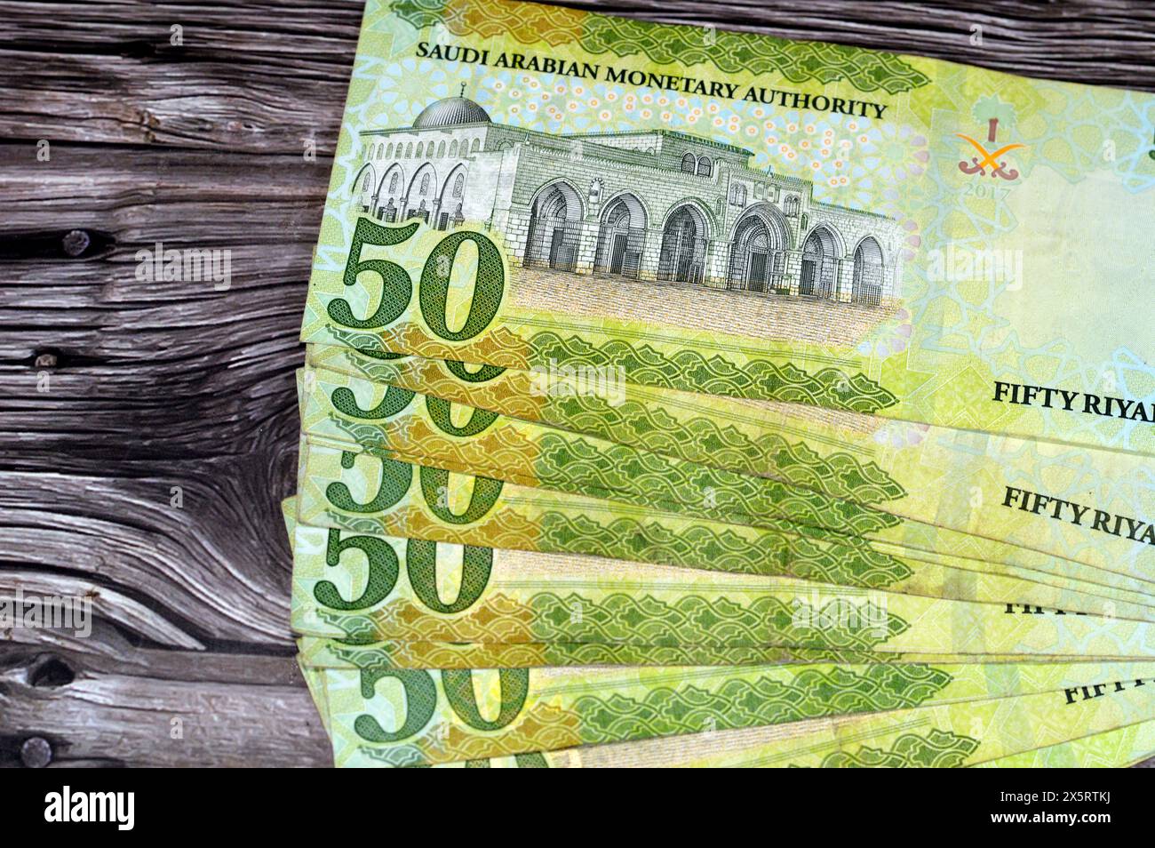 50 fifty Saudi riyals banknote features the dome of the rock in ...