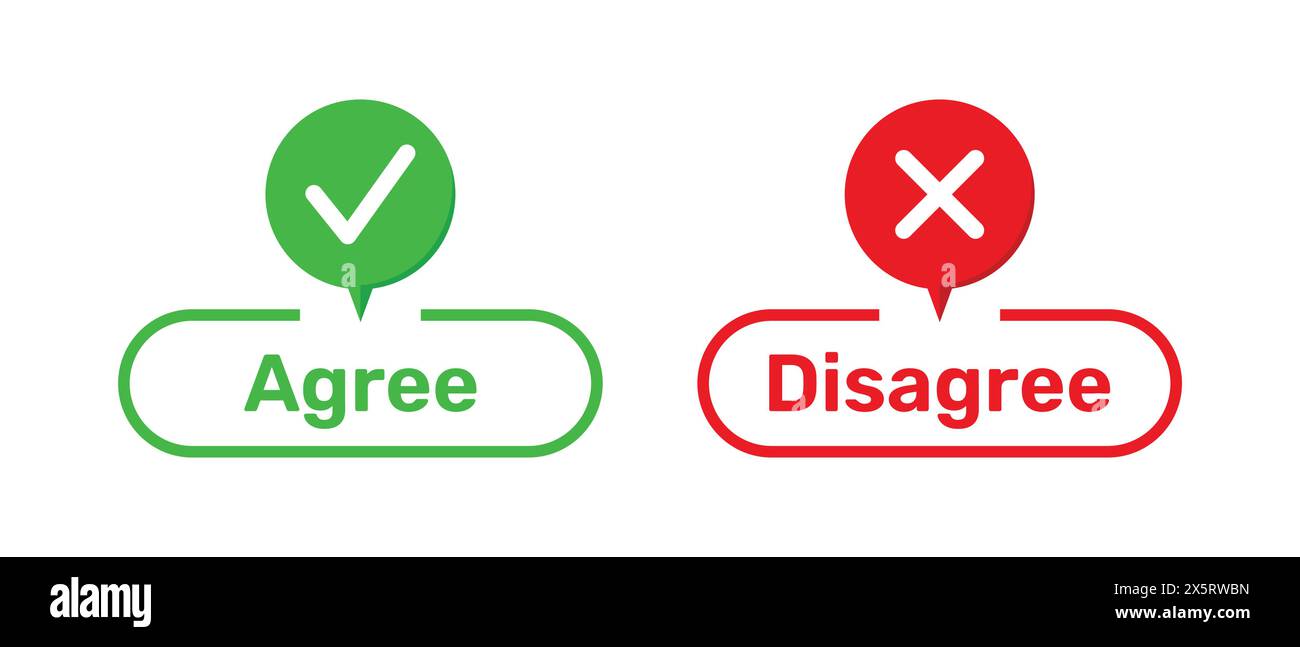 Agree and Disagree buttons with right and wrong symbols. Right and Wrong symbols with Agree and ...