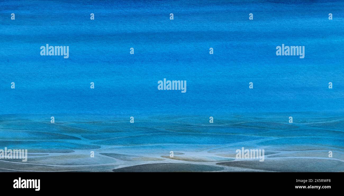 Seascape with sand and stones on the seabed under blue water, bright ...