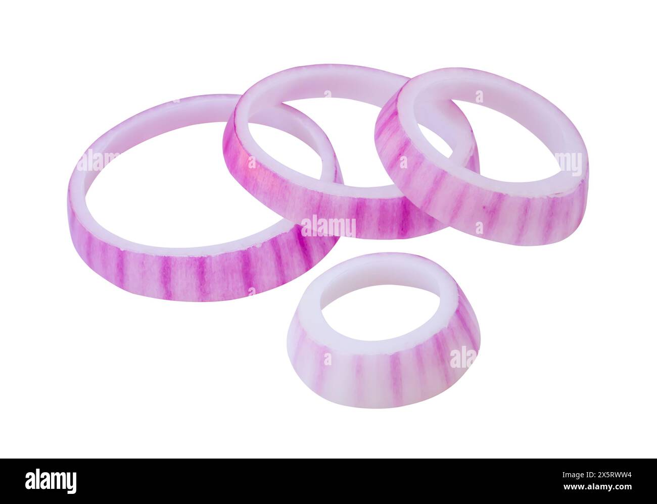 Top view of red or magenta onion slices in ring shape and stack is ...
