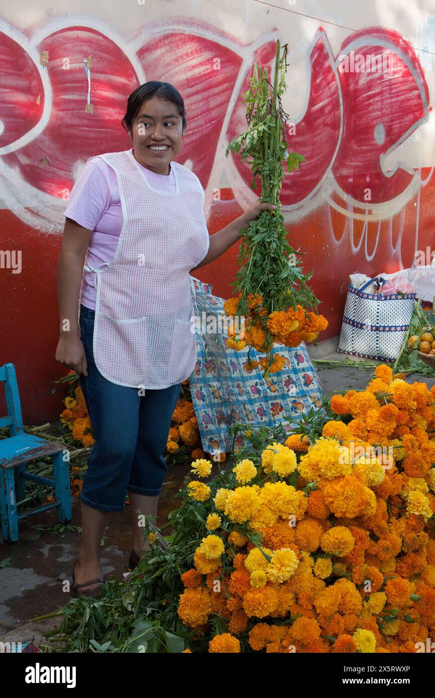 Oaxaca, Mexico, North America. Marigolds on sale for Day of the Dead ...
