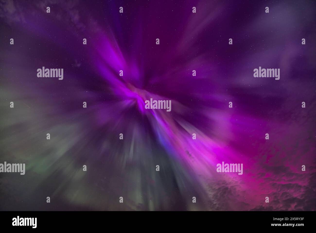 Colourful Northern Lights (Aurora Borealis) lighting up the sky on a ...