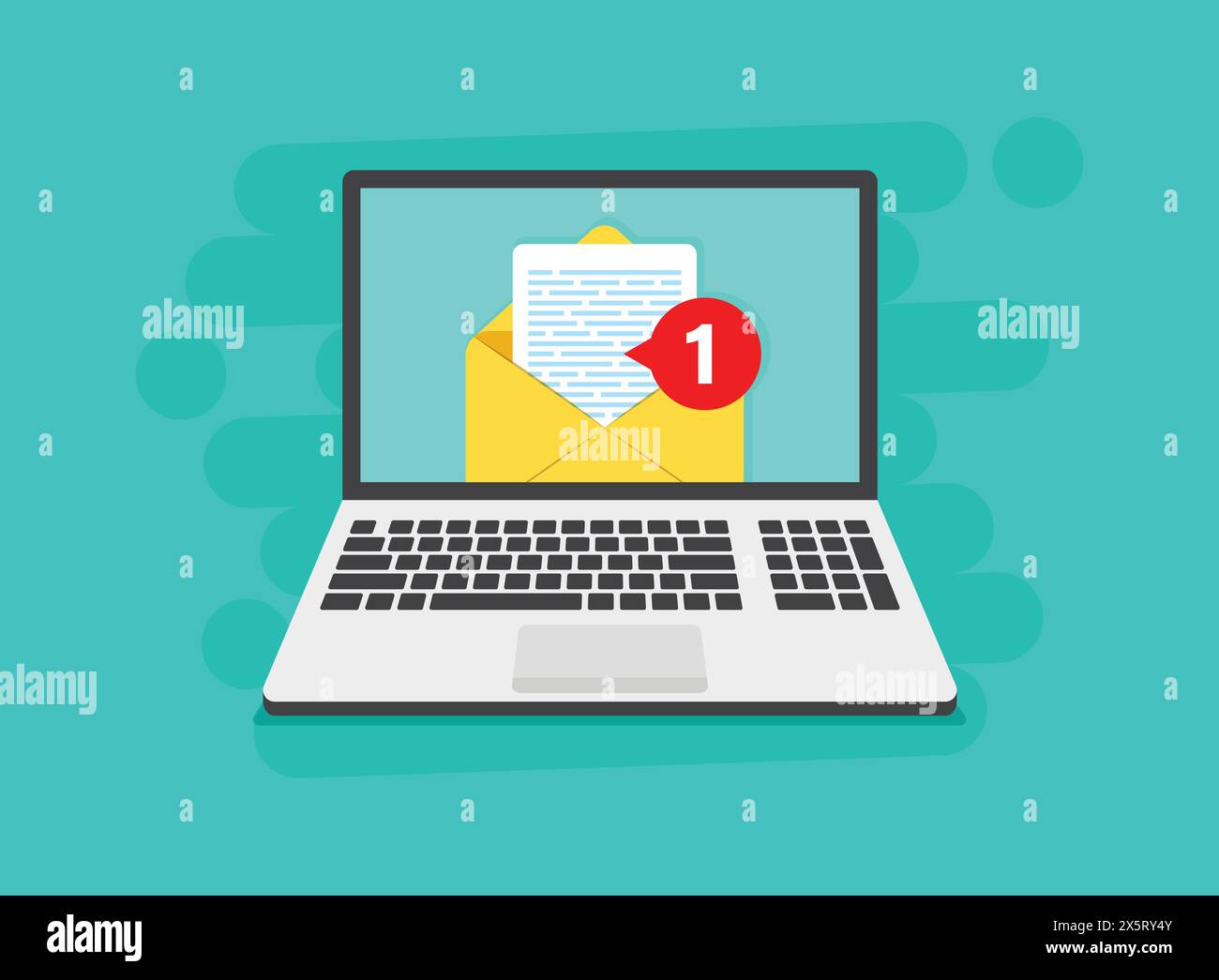 Laptop with envelope icon in flat style. Computer vector illustration on isolated background ...