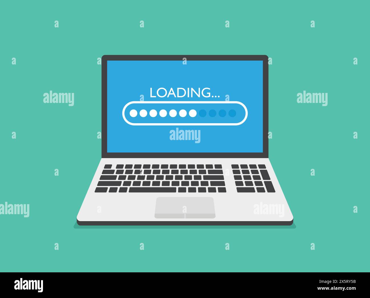 Laptop loading process icon in flat style. Software update vector illustration on isolated ...