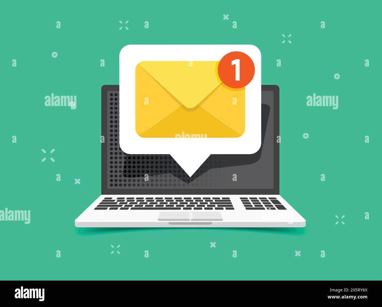 Laptop with envelope icon in flat style. Computer vector illustration on isolated background ...