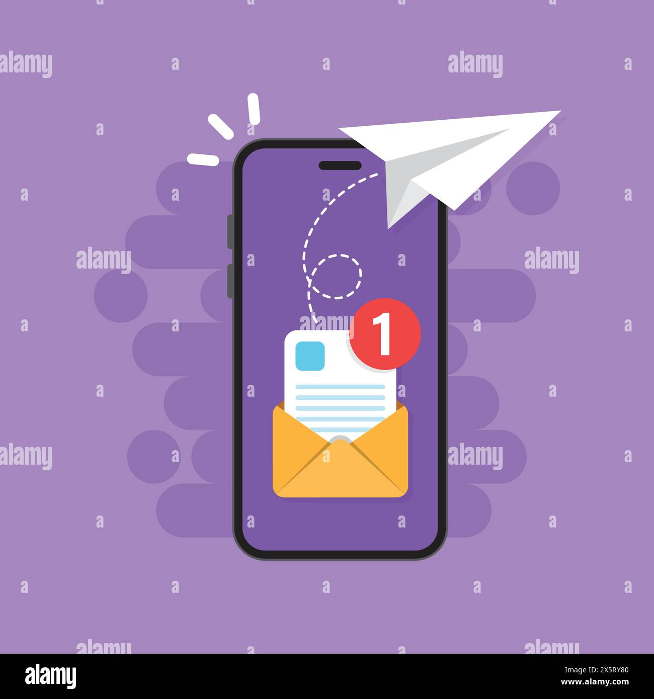 Send email from smartphone icon in flat style. Paper plane vector ...