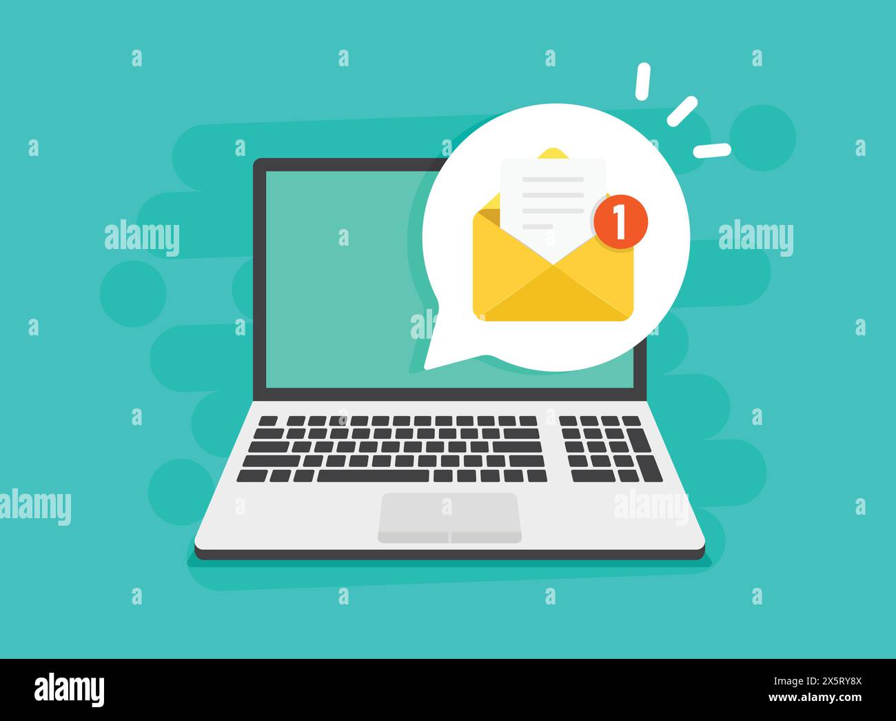 Laptop with envelope icon in flat style. Computer vector illustration on isolated background ...