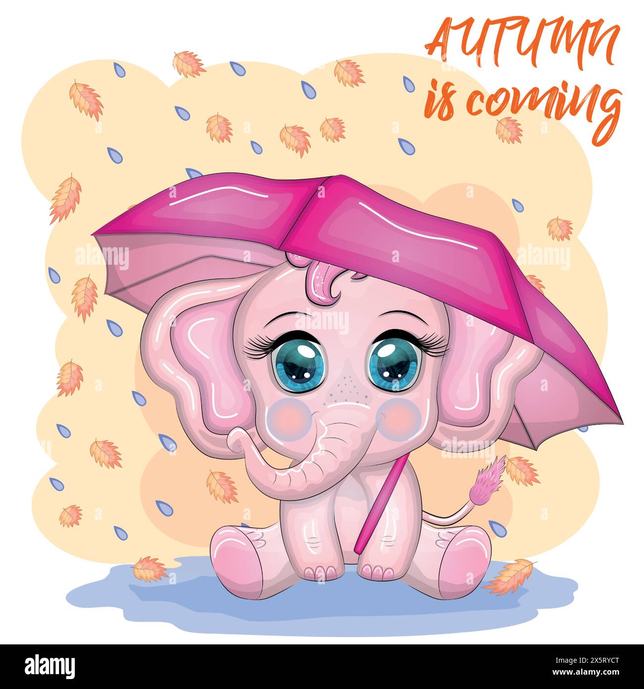 Cute cartoon elephant, childish character with beautiful eyes with ...