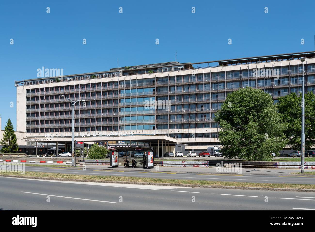 Hotel Yugoslavia, famous building in Belgrade built in the 1960s. April ...
