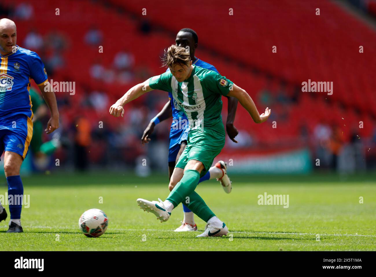 Great Wakering Rovers FC's Callum Boylan attempts a shot on goal during ...