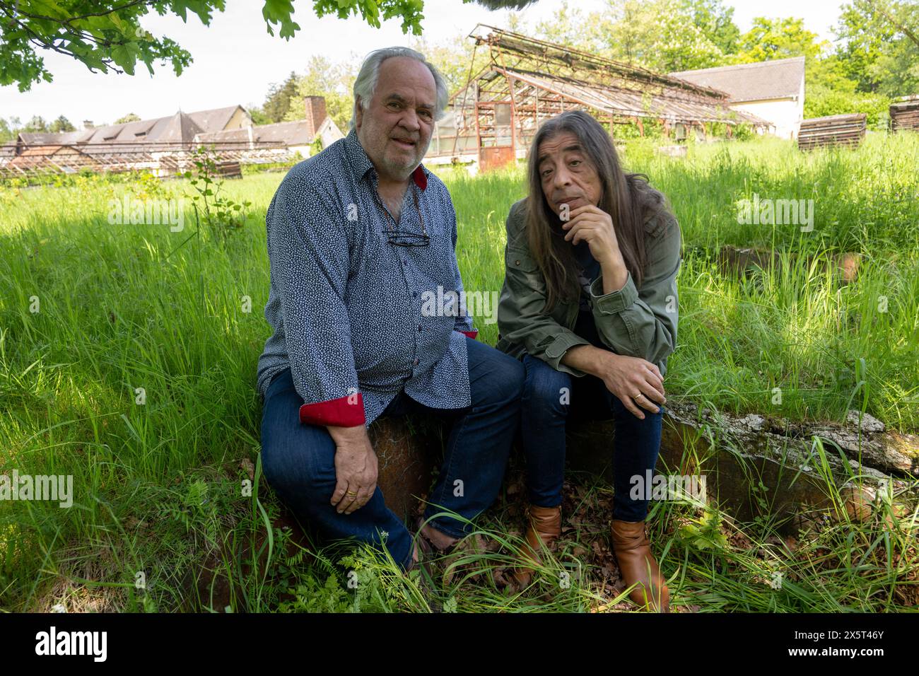 Dachau, Germany. 11th May, 2024. Filmmaker Walter Steffen (l) sits with ...