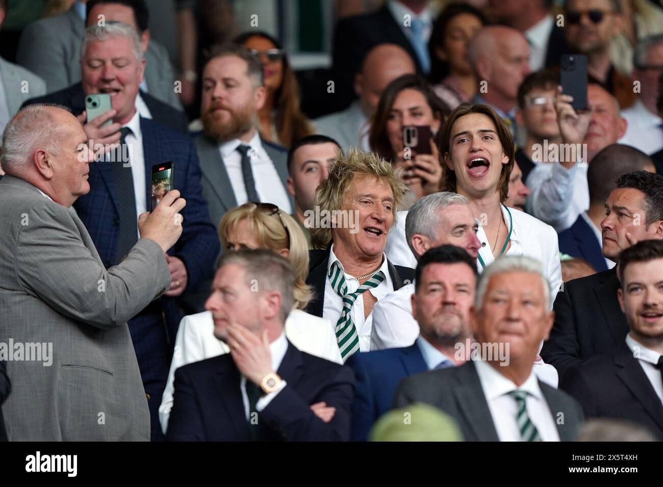 Celtic fan Sir Rod Stewart with his son Alastair during the cinch ...