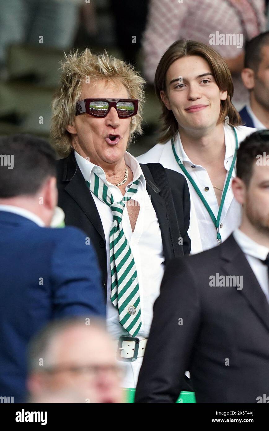 Celtic fan Sir Rod Stewart with his son Alastair during the cinch ...