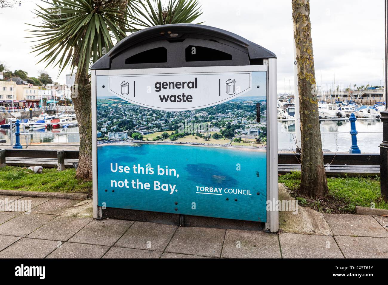 A general waste bin on Torquay Harbour Stock Photo - Alamy