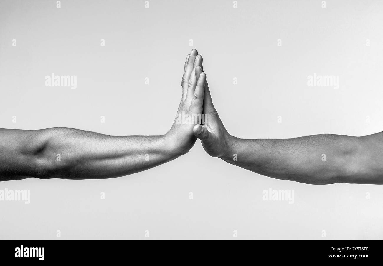 Men Doing High Five Two Hands Gestures Giving High Five Two Hands Male And Man High Five