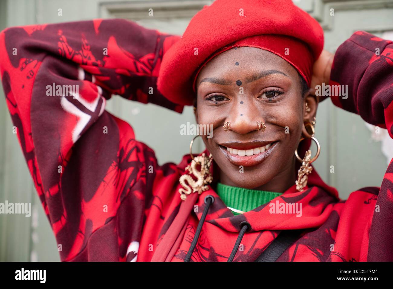 Smiling hipster woman hands hi-res stock photography and images - Alamy