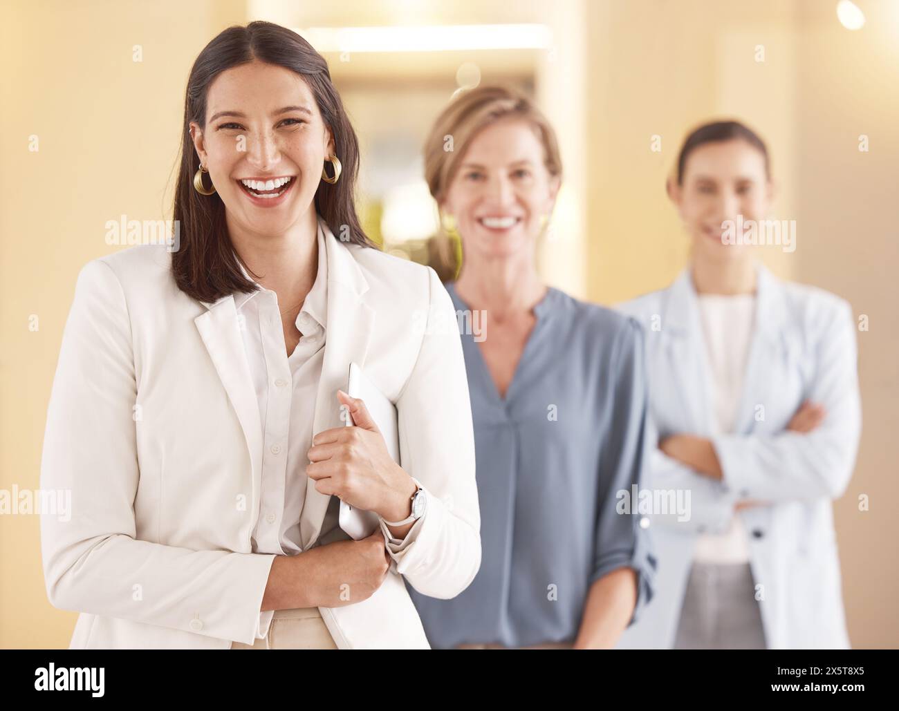 Happy, portrait and writer of woman or journalist in workplace and ...