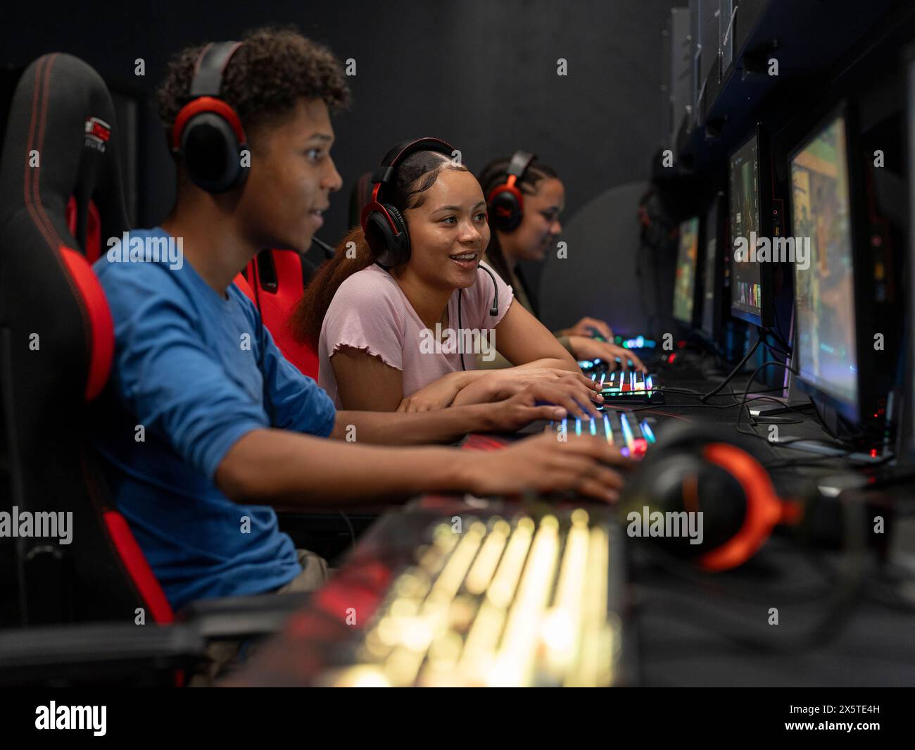 Online gaming three friends sitting hi-res stock photography and images ...