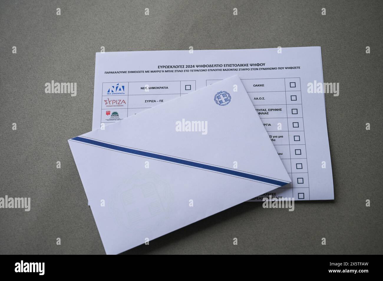 Athens, Greece. 10th May, 2024. A view of a postal ballot and an ...