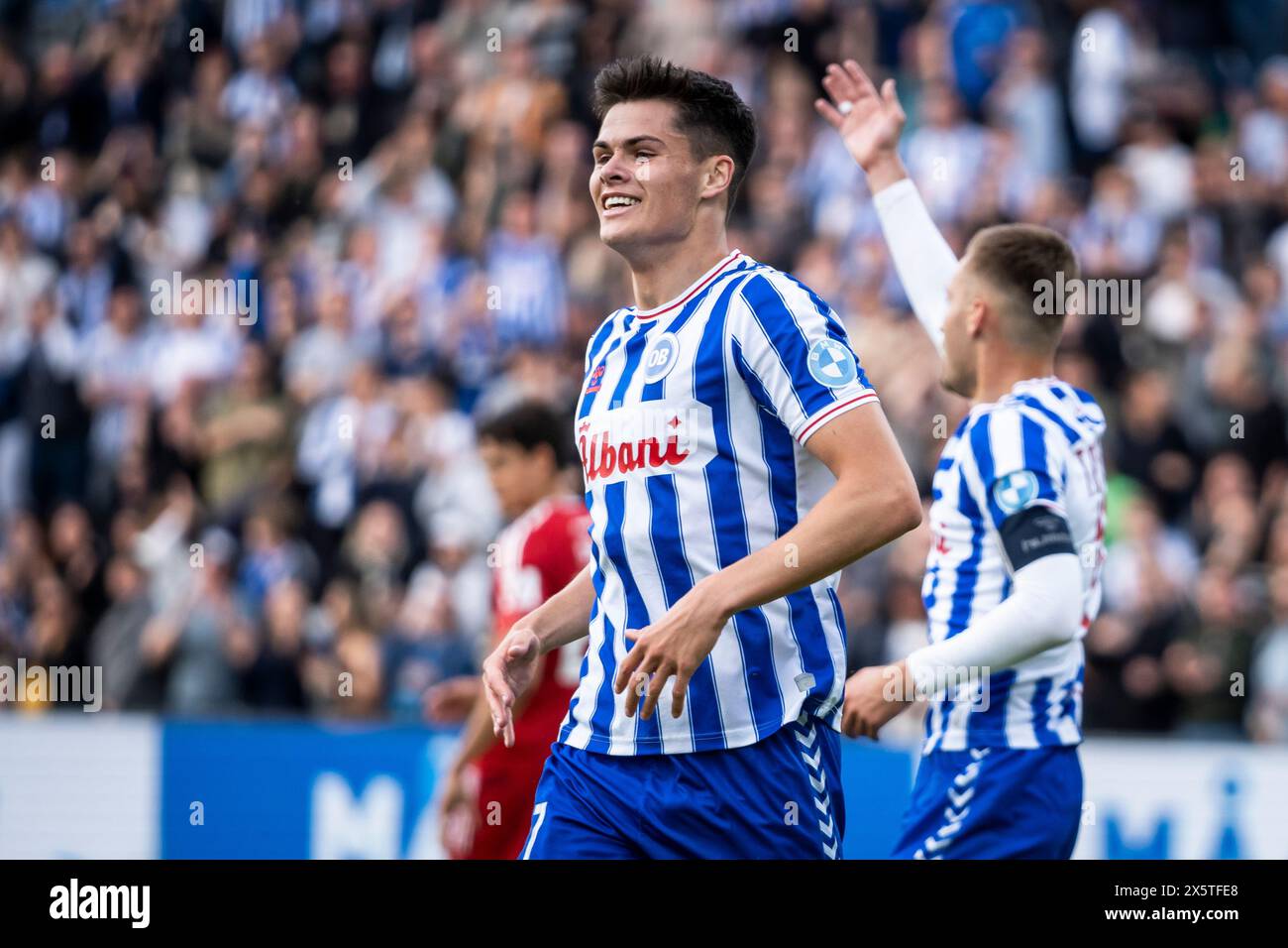 Odense, Denmark. 10th May, 2024. Luca Kjerrumgaard (17) of OB scores ...