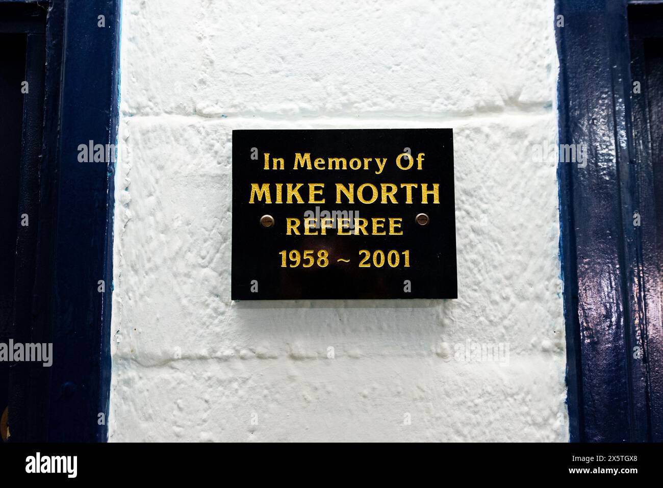 Memorial plaque for referee Mike North in players area of Roots Hall ...