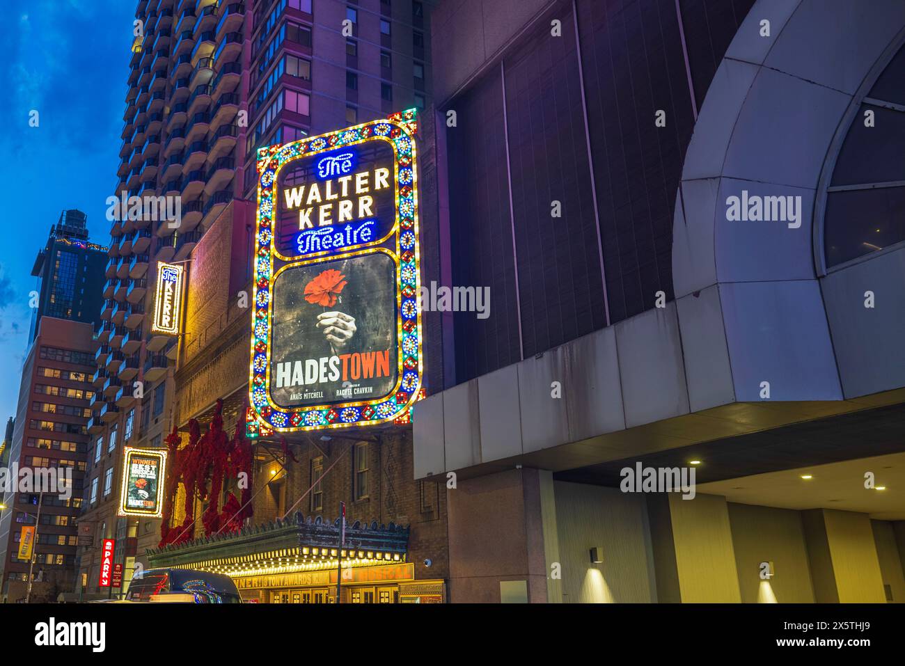 Beautiful night view of the Walter Kerr Theatre with the vibrant LED ...