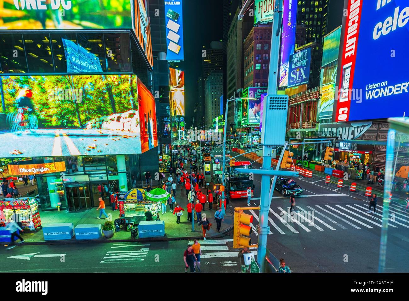 Beautiful view of nighttime Broadway in Manhattan with traffic flow ...