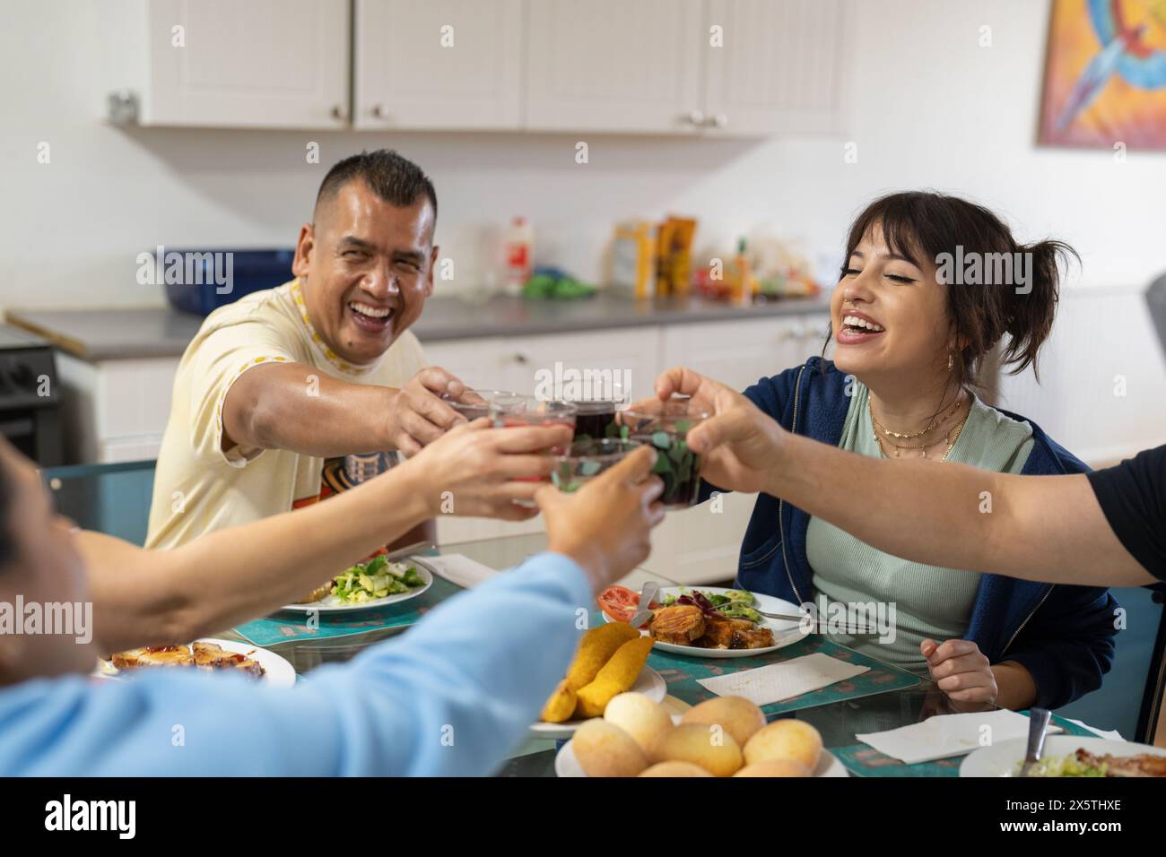Family raising a toast while enjoying lunch Stock Photo - Alamy