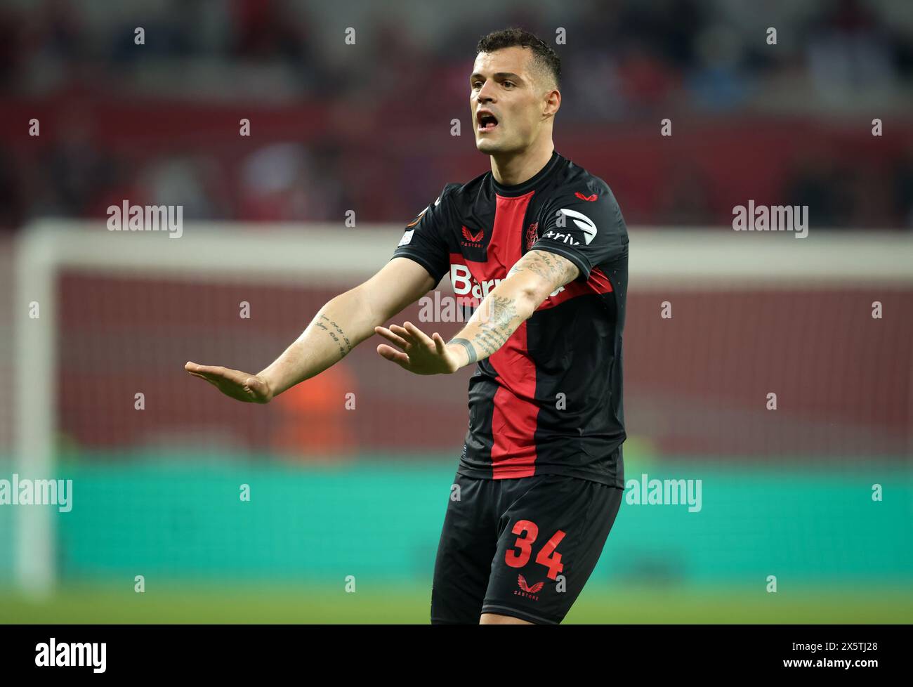 LEVERKUSEN, GERMANY - MAY 09: Granit Xhaka of Bayer Leverkusen reacts ...