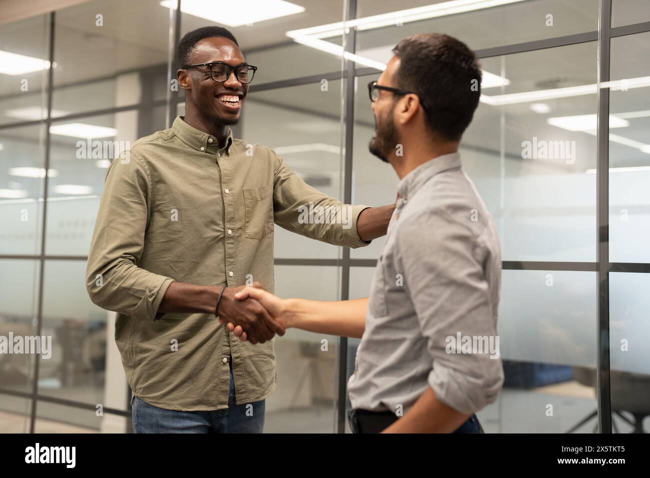 Two men shaking hands in office Stock Photo - Alamy