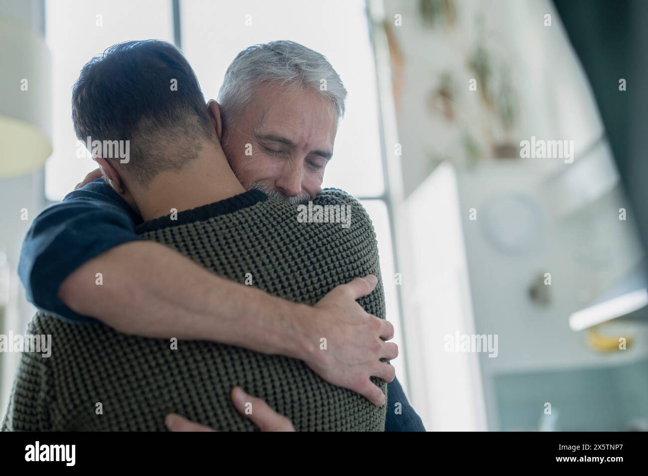 Male couple hugging at home Stock Photo - Alamy