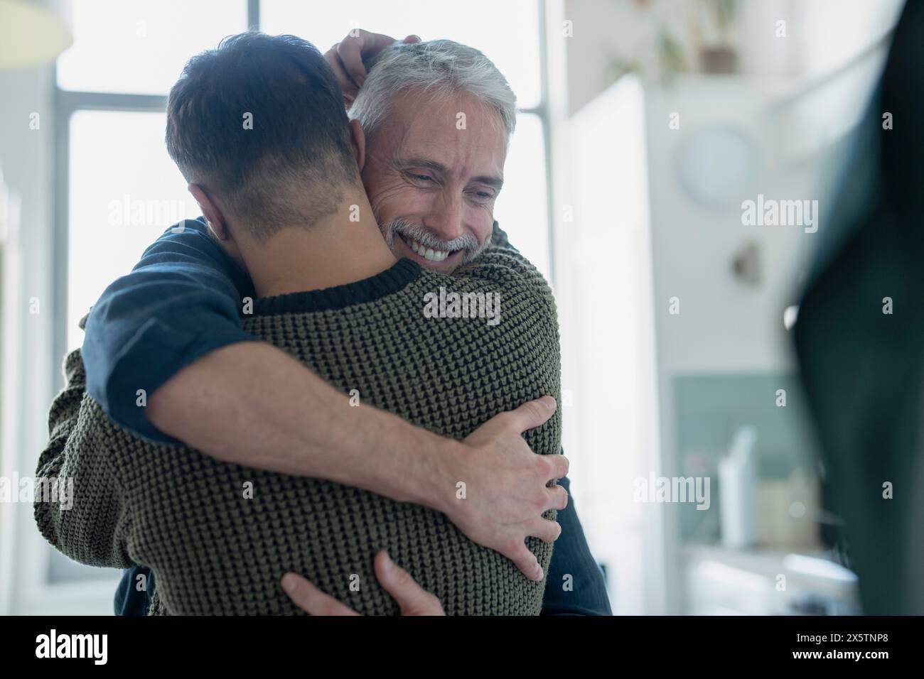 Male couple hugging at home Stock Photo - Alamy