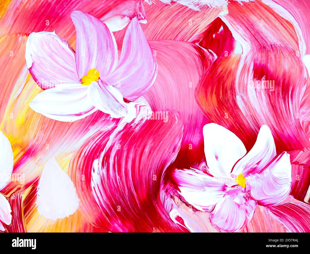 Pink abstract flower, original hand drawn, impressionism style, color ...