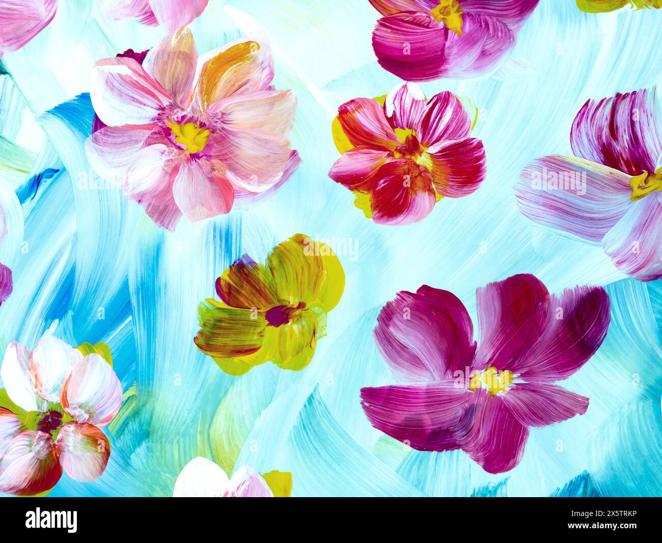 Pink abstract flower, original hand drawn, impressionism style, color ...