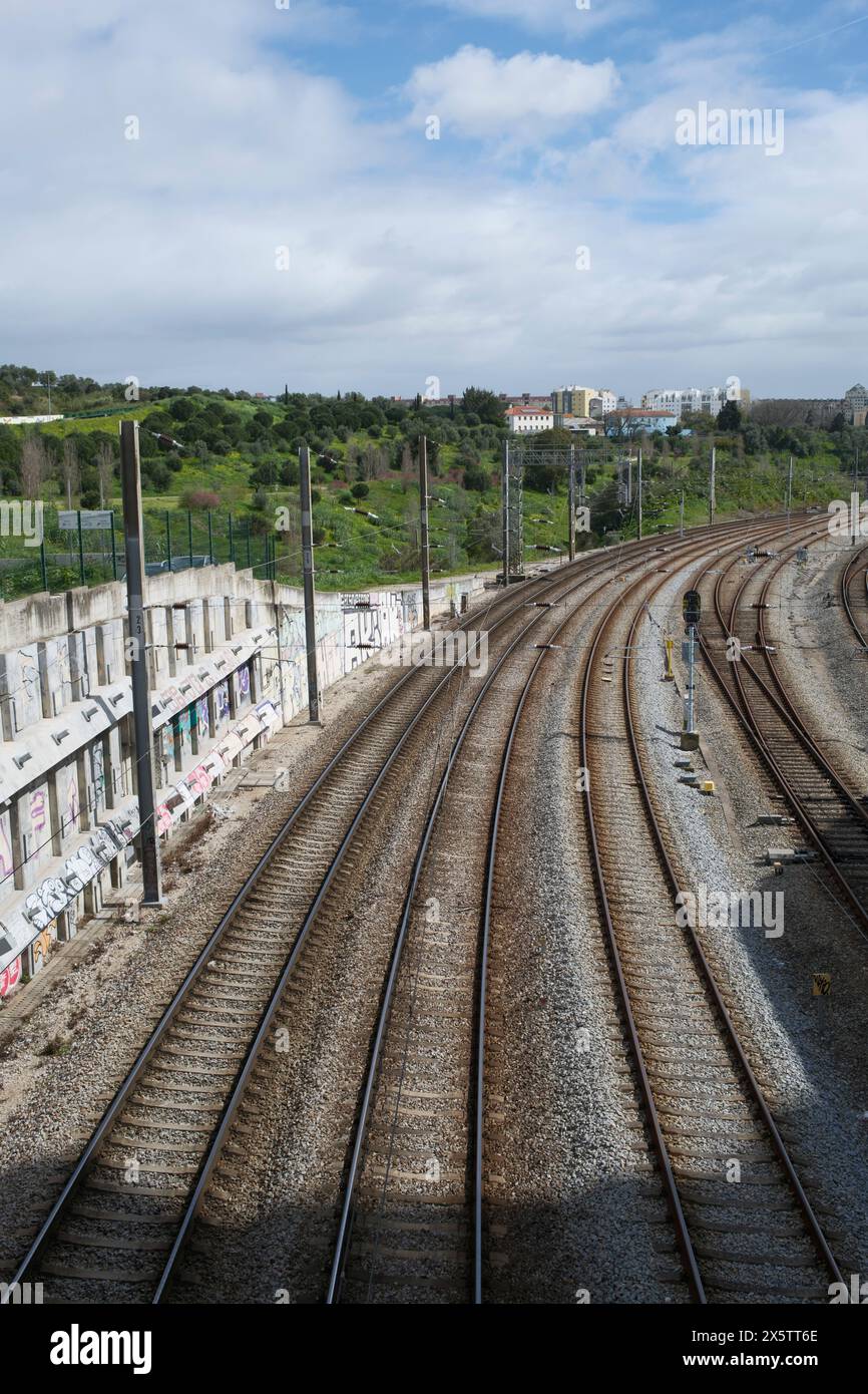 The railway line into Lisbon Stock Photo - Alamy