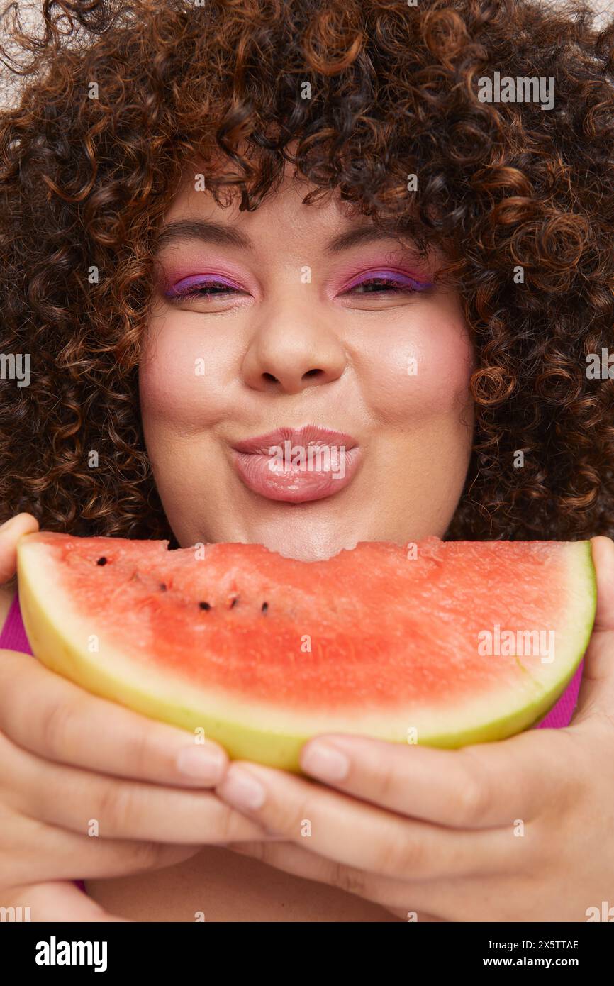 Woman with slice of watermelon hi-res stock photography and images - Alamy