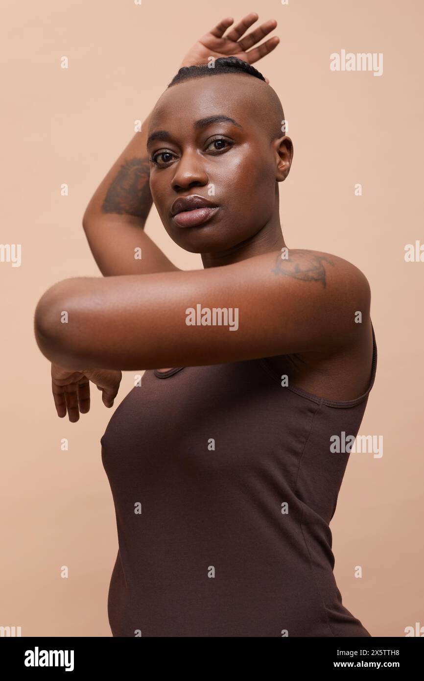 Portrait of beautiful woman with mohawk hair Stock Photo - Alamy