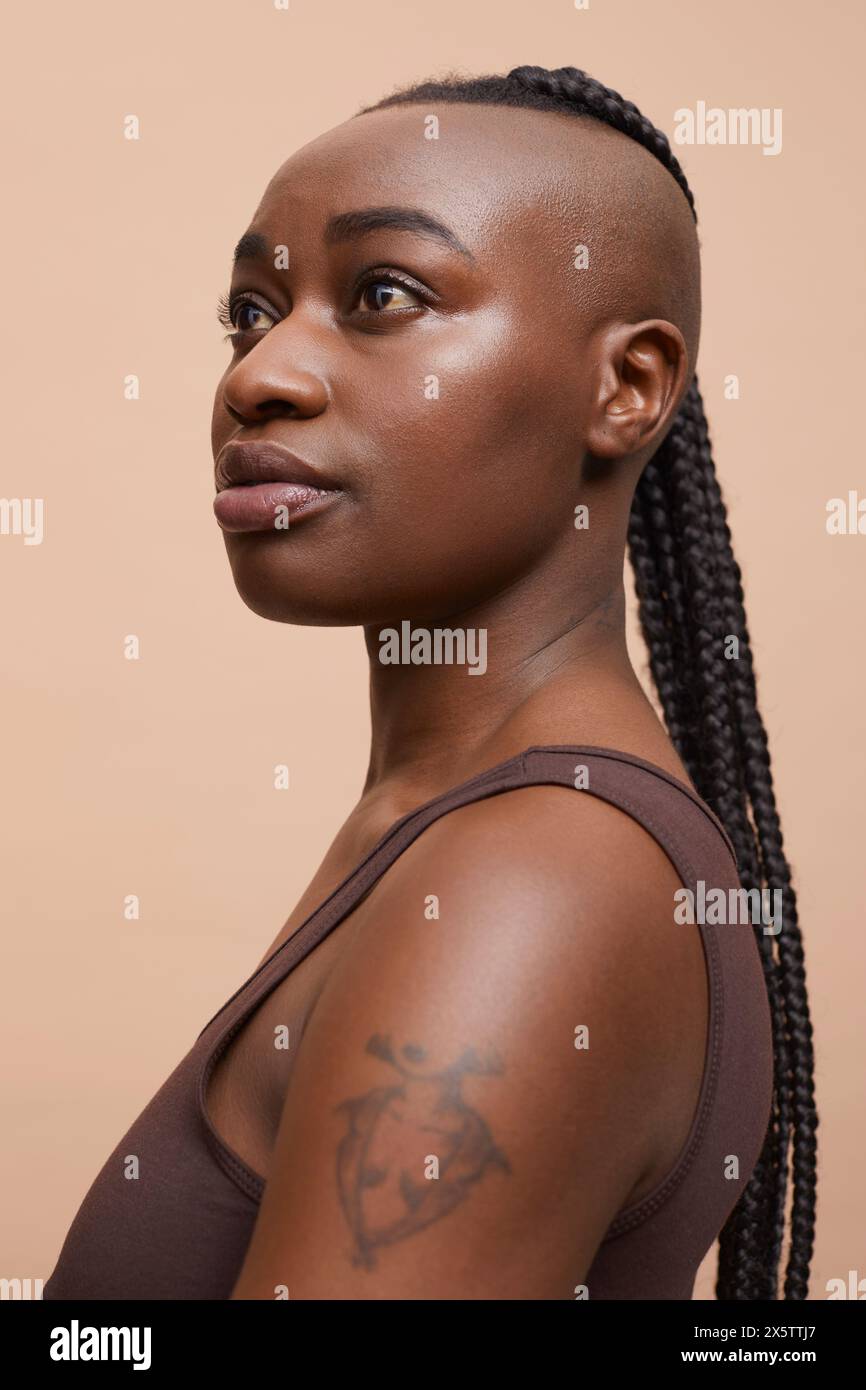 Portrait of beautiful woman with mohawk hair Stock Photo - Alamy