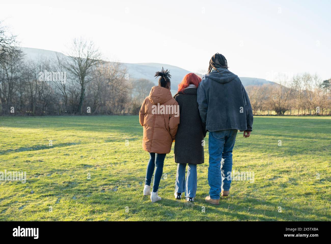 Back view of group of friends on walk in countryside Stock Photo - Alamy