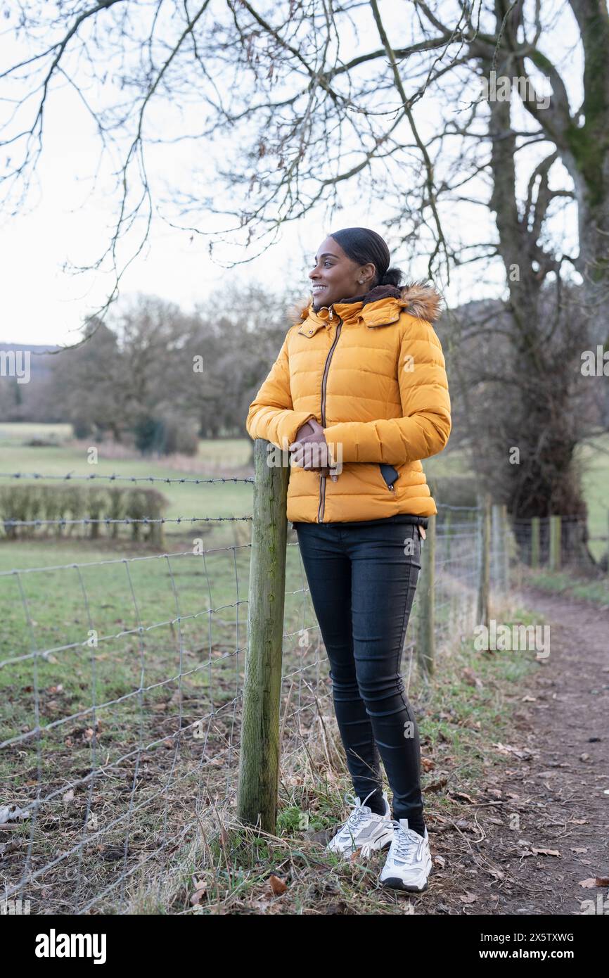 Portrait of woman wearing winter jacket Stock Photo - Alamy