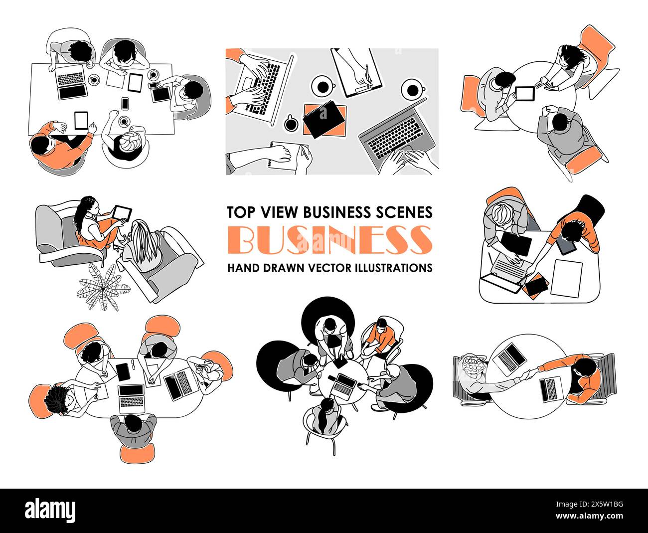 Set of top view Business scene vector drawings Stock Vector Image & Art ...