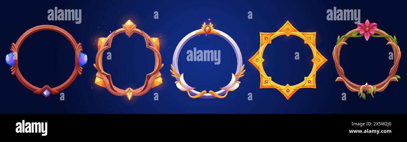 Set of round game frames isolated on background. Vector cartoon ...