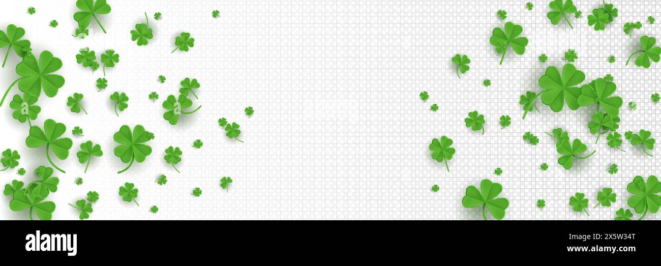 St Patrick Day white background with green clover leaf with three and four petals. Realistic 3d ...