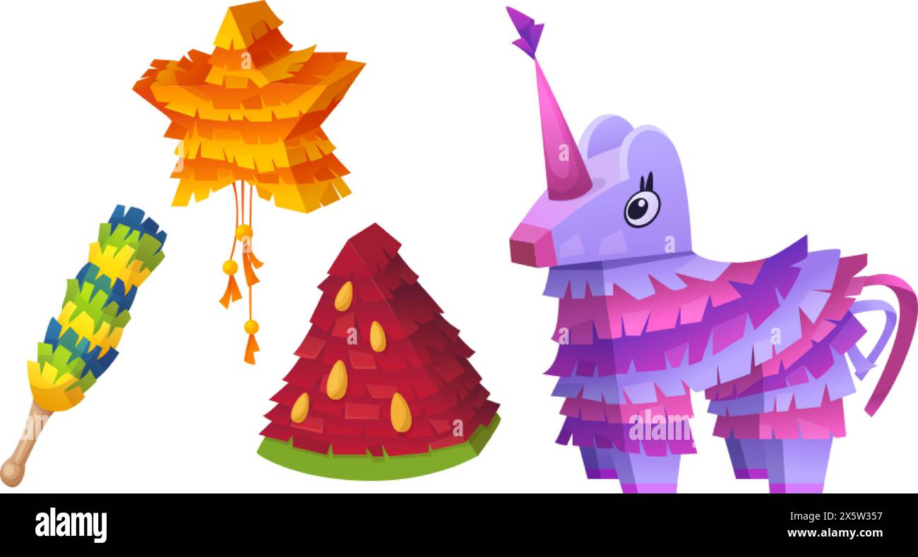 Mexican pinata for children birthday party cartoon vector icon. Holiday ...