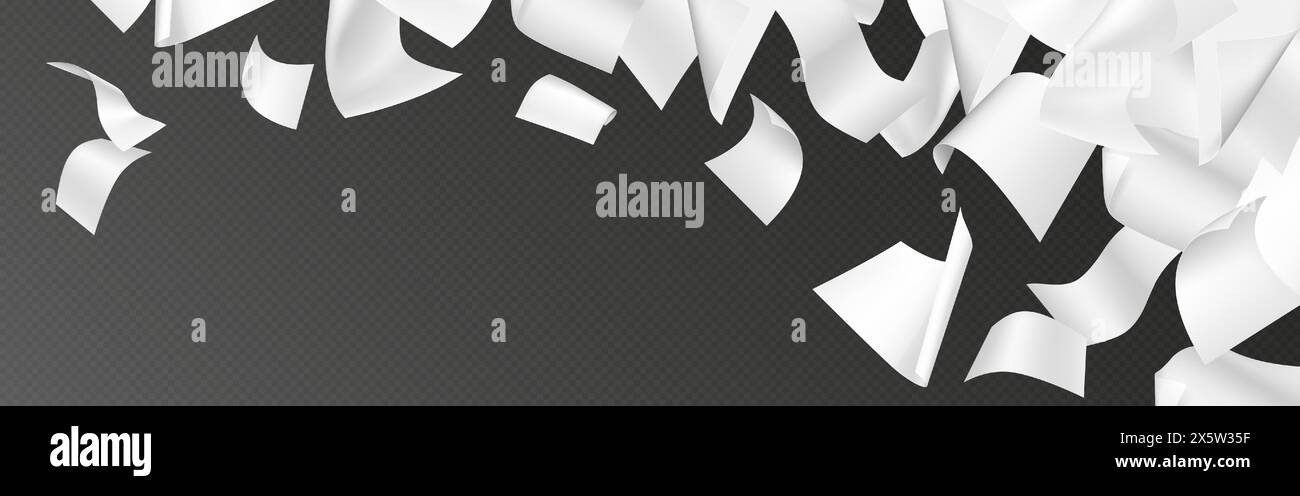 3d fly white paper sheet. Document page falling. Isolated realistic ...