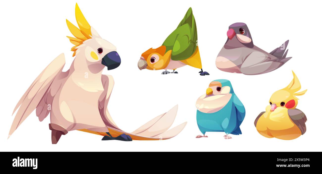 Cute funny parrot characters set. Cartoon vector collection of ...