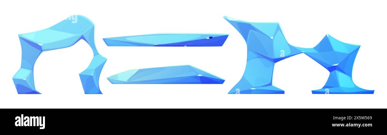 Ice floe pieces and framed mountain cliff. Cartoon vector illustration ...